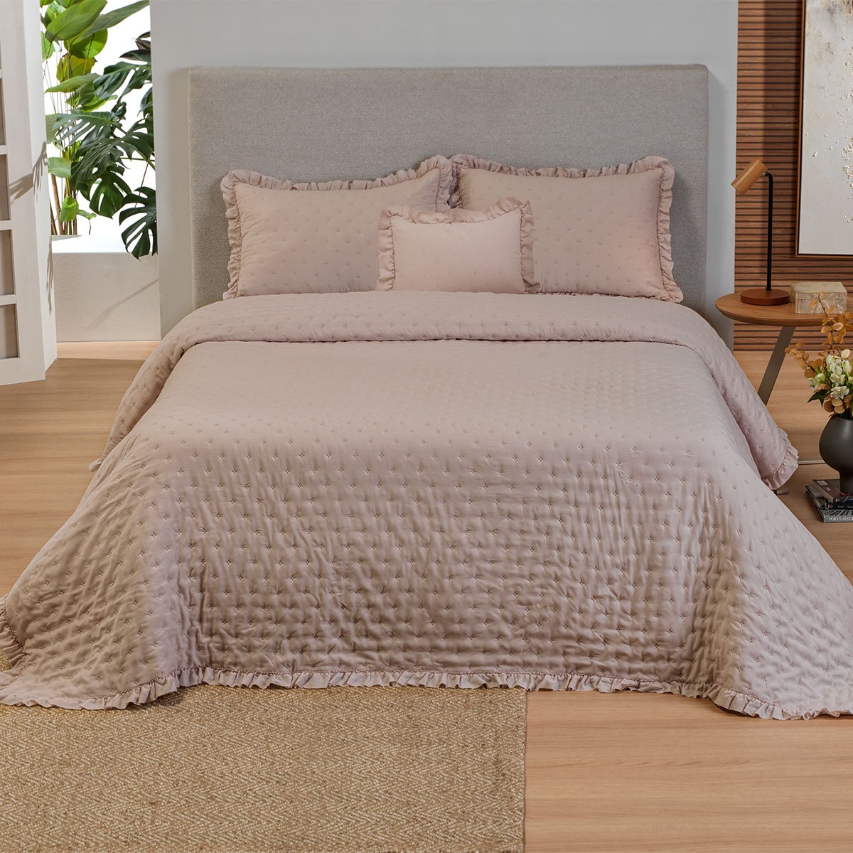 Kit Cama Charme Class Casal com Almofada Appel Home - Rosa Vita