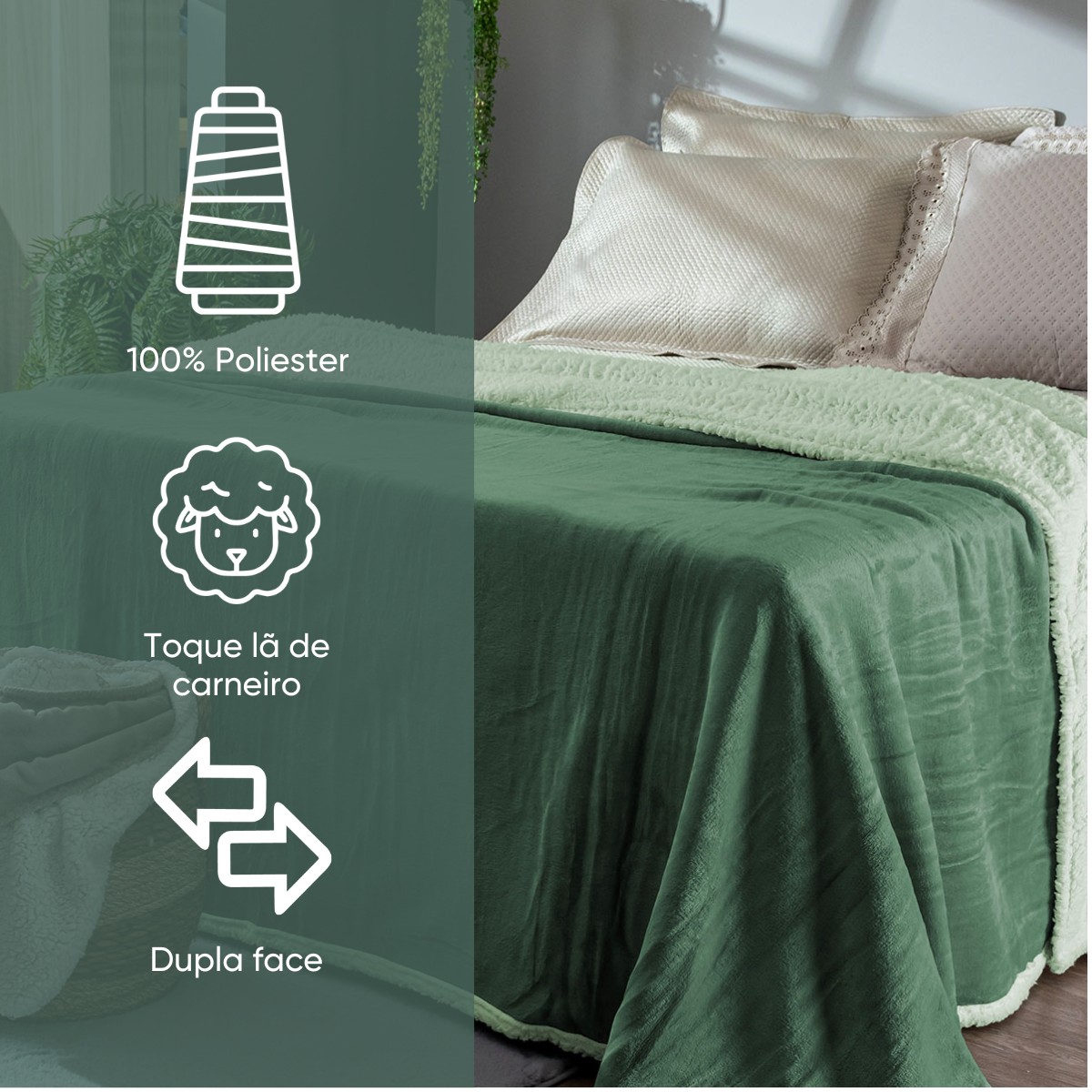 Manta Sherpa Classic Colors Queen Appel Home - Verde Trevo