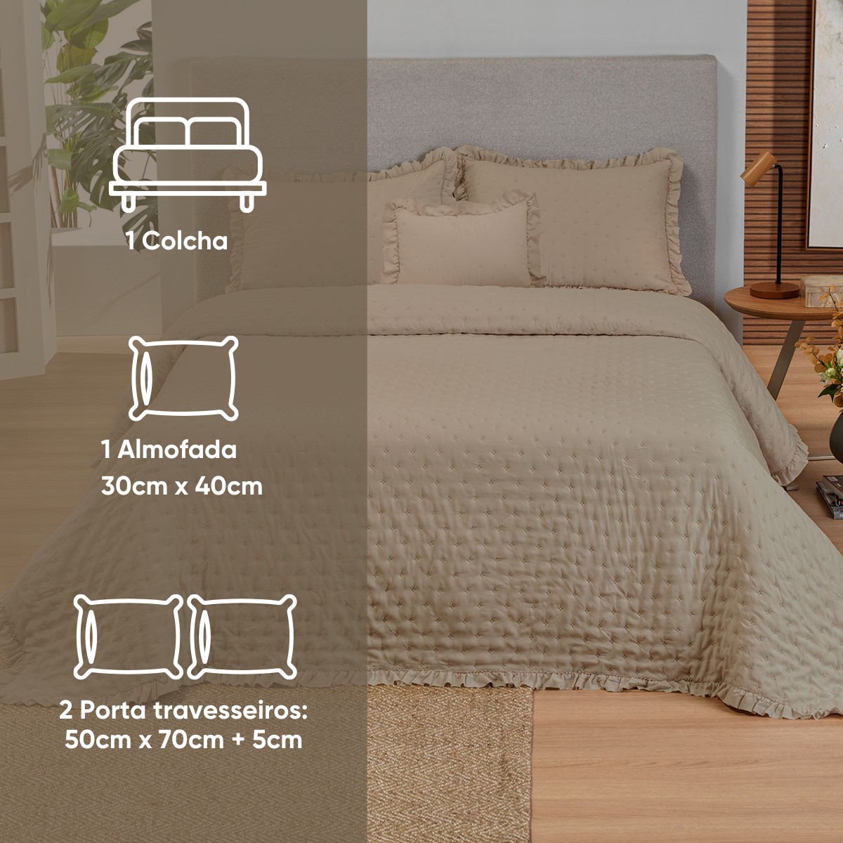 Kit Cama Charme Class King com Almofada Appel Home - Capuccino