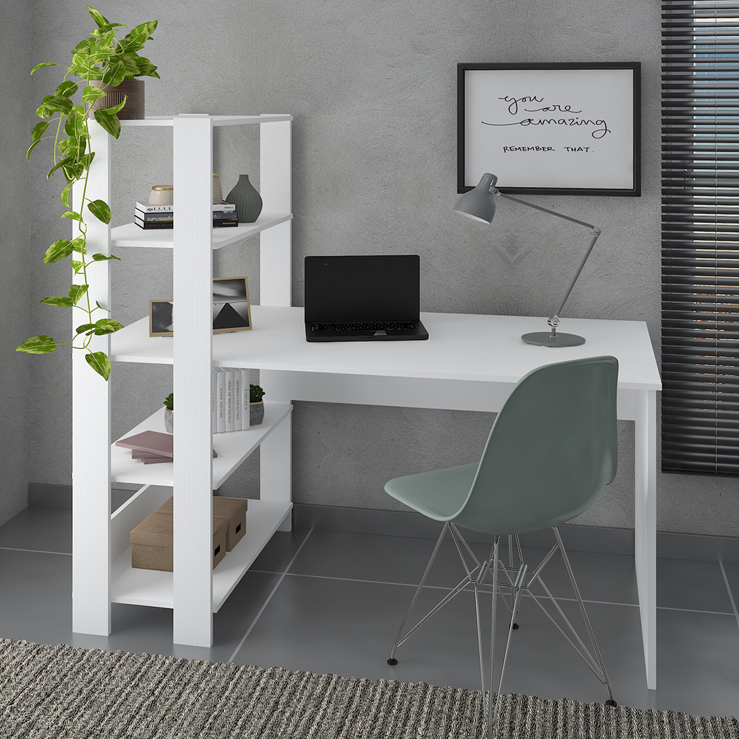 Escrivaninha Com Estante Match - Artely - Branco | MADERCE