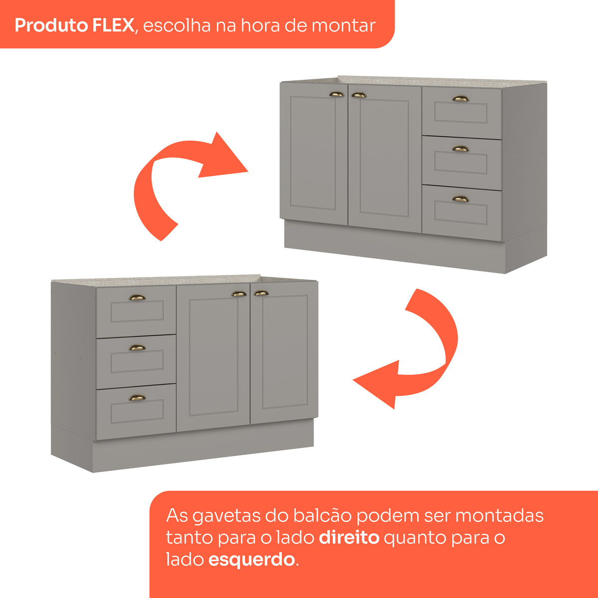 Balcão De Pia Modulado Americano Sem Tampo - Cinza | MADERCE