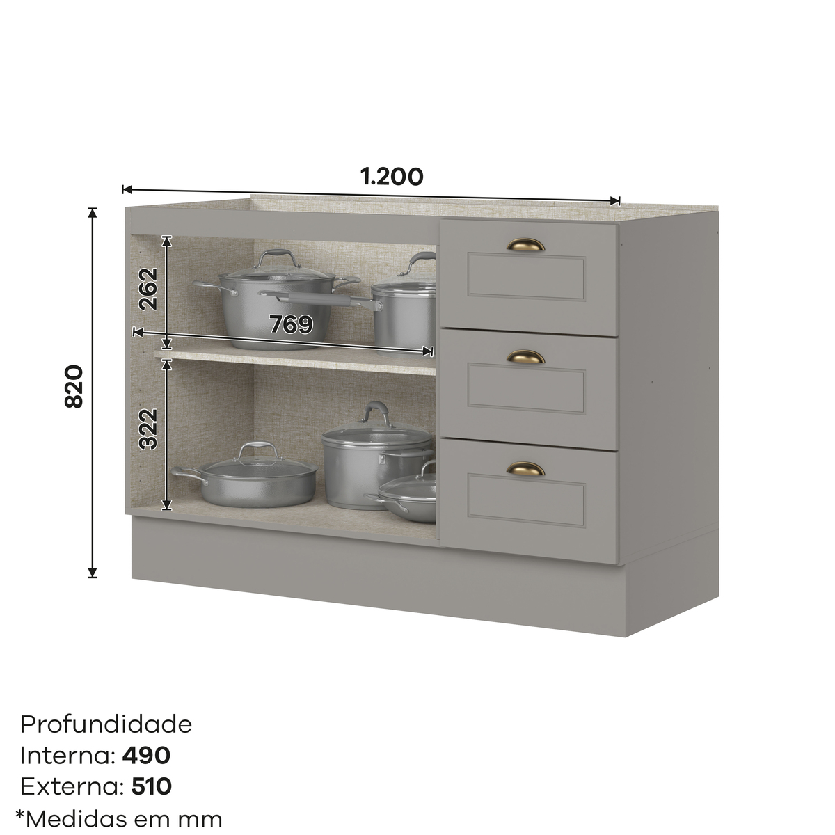 Balcão De Pia Modulado Americano Sem Tampo - Cinza | MADERCE