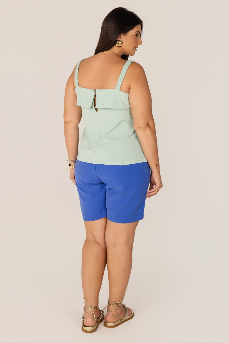 BLUSA JADE COM ALÇAS TRABALHADAS E DEBRUM DOBRADO - VERDE